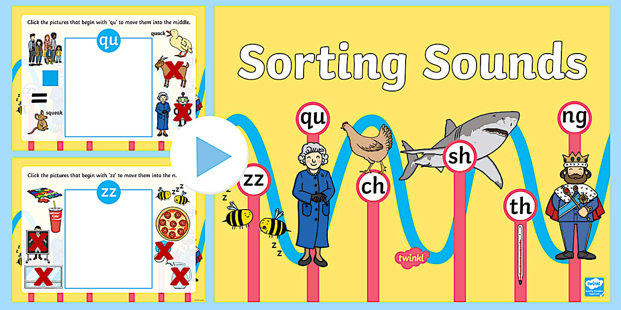 zz, qu, ch, sh, th, ng Sorting Sounds PowerPoint Game