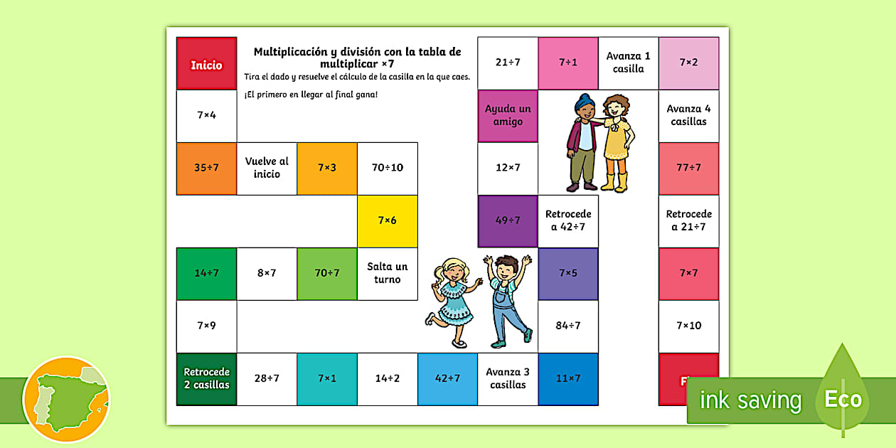 Juego de mesa: Multiplicación y división - x7 - Twinkl