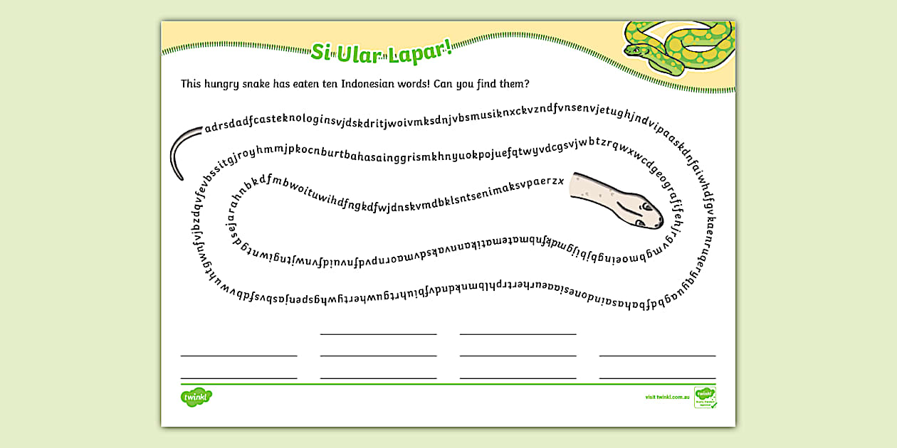 School Subjects Word Snake Indonesian (teacher made)