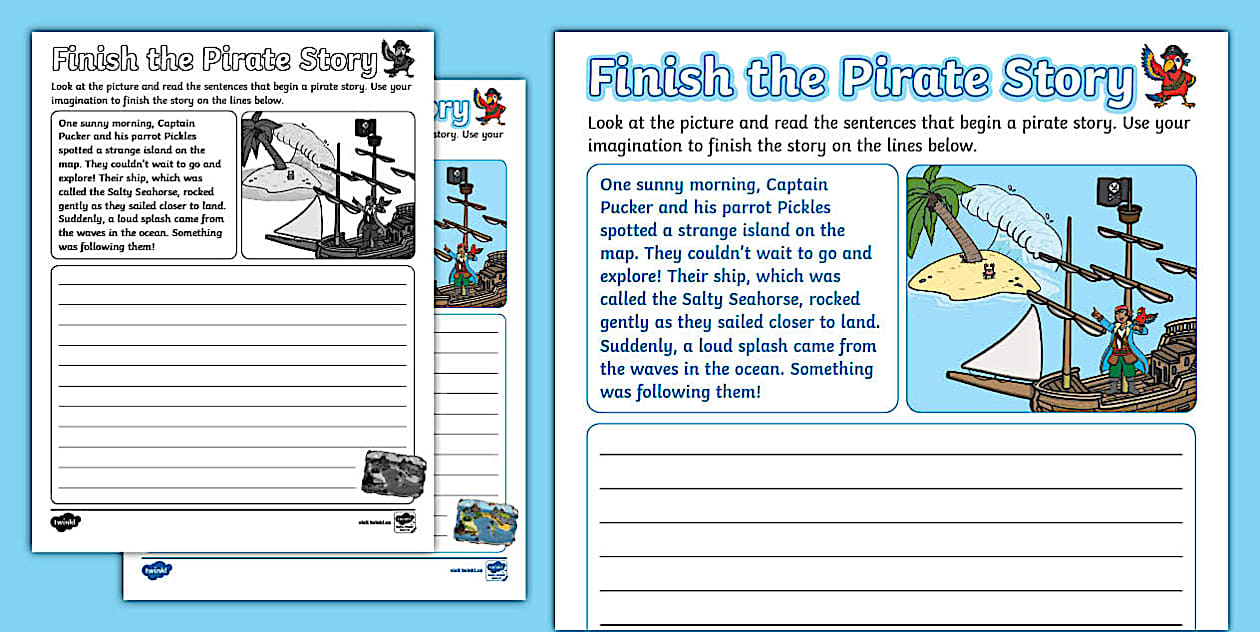 Finish the Pirate Story Worksheet (teacher made) - Twinkl