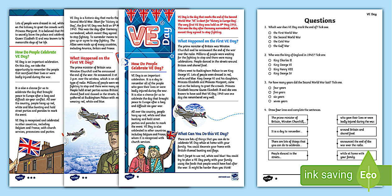 LKS2 VE Day: Reading Comprehension - Twinkl