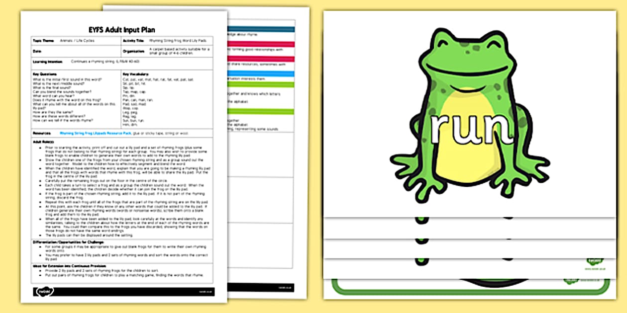 Rhyming String Frogs and Lily Pads EYFS Adult Input Plan and Resource Pack