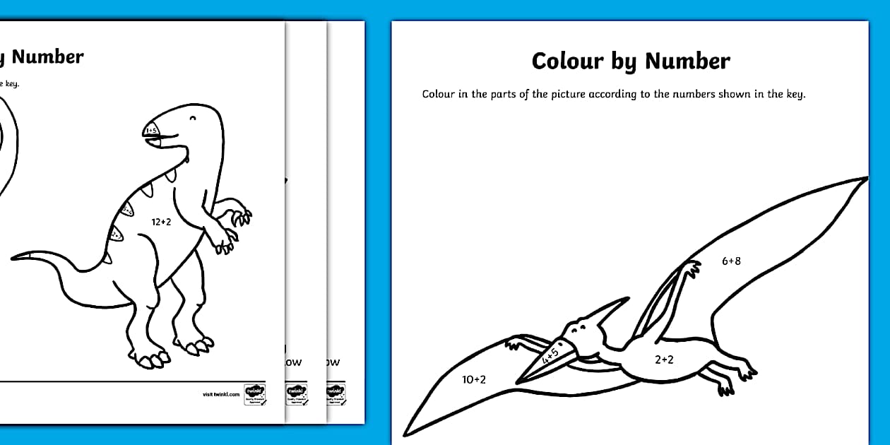 Dinosaurs Colour by Number Addition Up to 10 and 20 - Twinkl