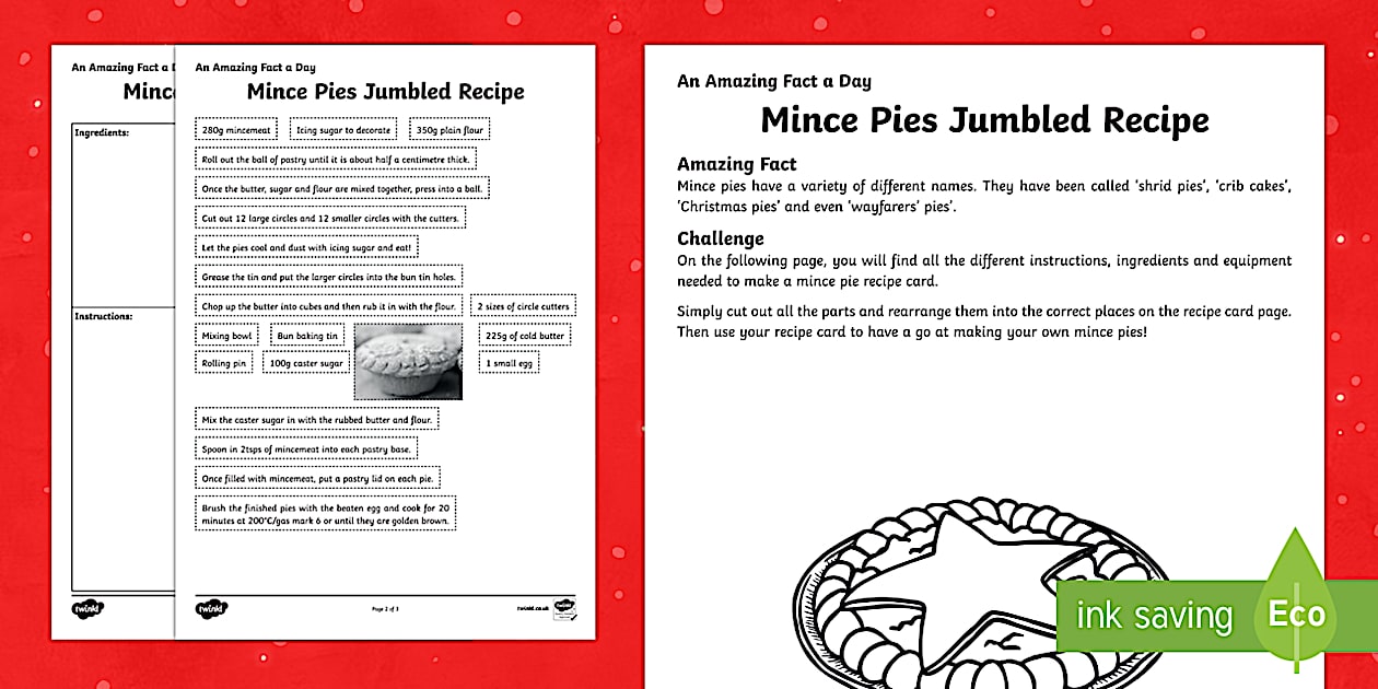 Amazing Fact a Day KS2 Countdown to Christmas Day 7 Mince Pies Recipe Card