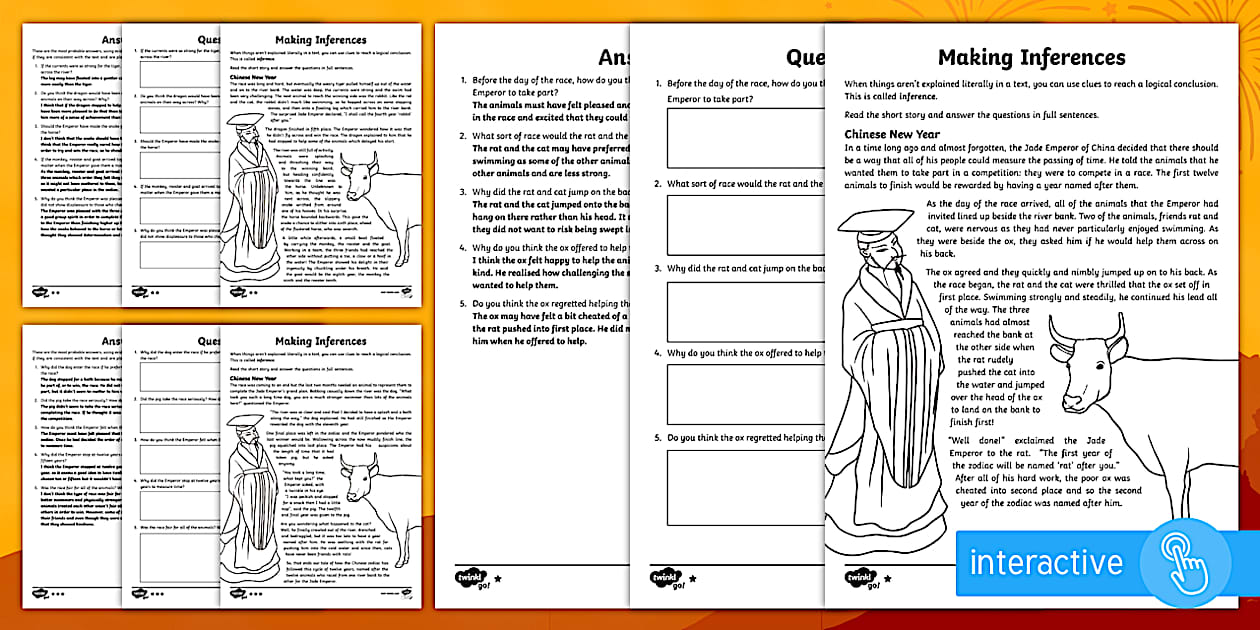 Middle Ability Chinese New Year Inference Worksheet - Twinkl