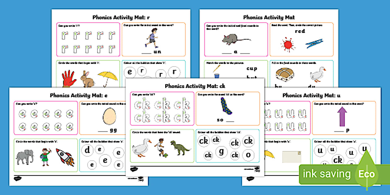 EYFS Phase 2 ck, e, u, r Phonics Activity Mats - Twinkl