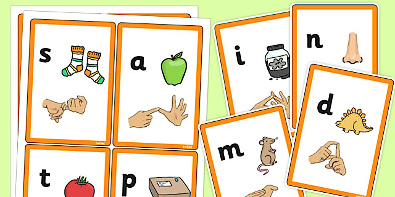 Black and White Phase 2 Sound Flash Cards with British Sign Language