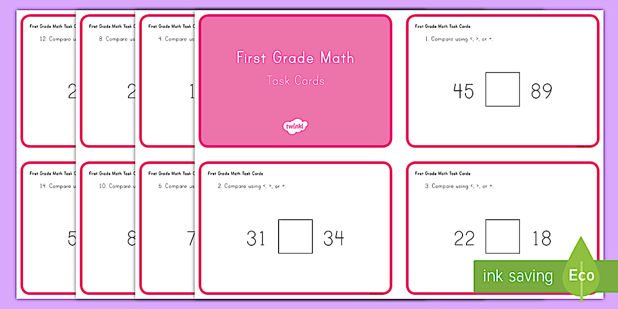 First Grade Comparing Two-Digit Numbers Task Cards - Twinkl