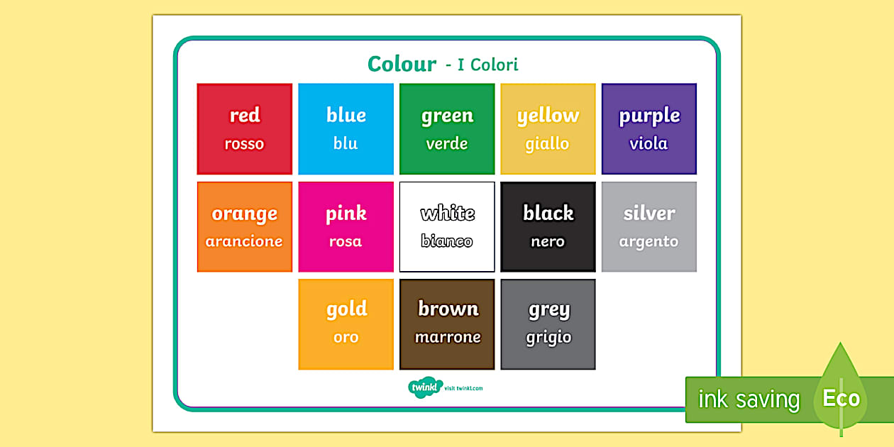Colour Word Mat English/Italian (teacher made) - Twinkl