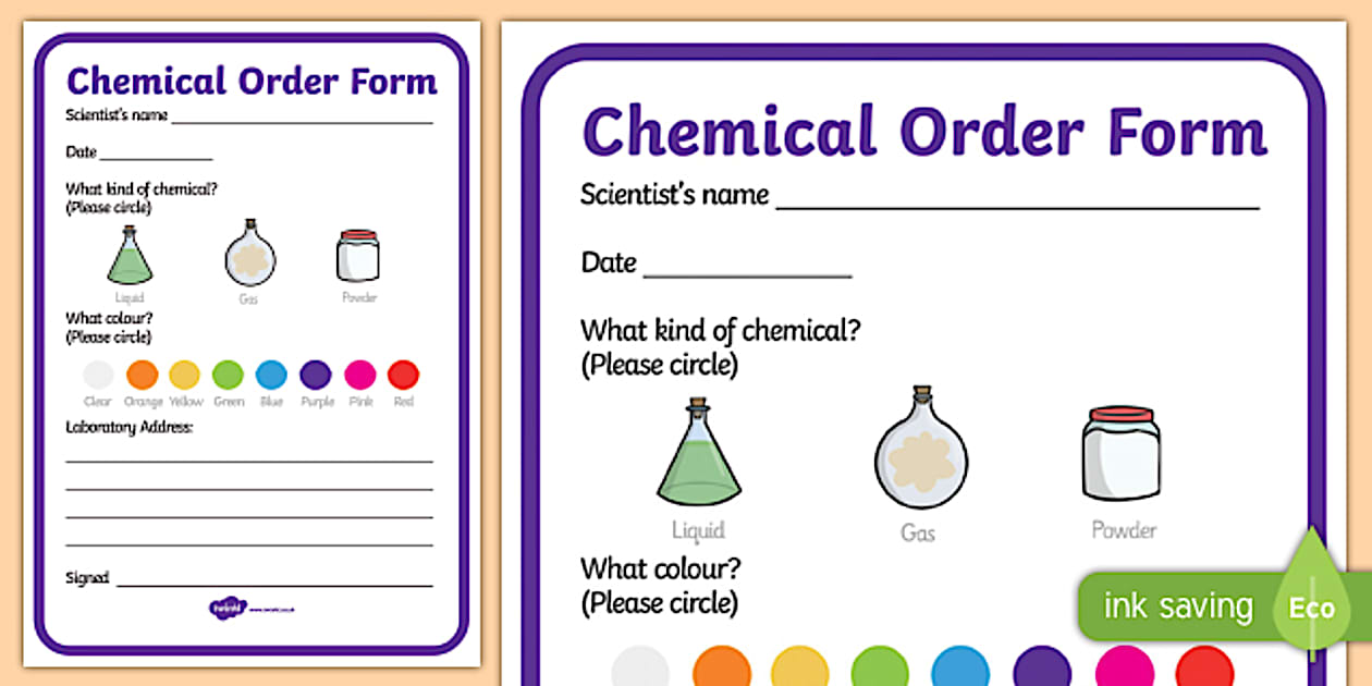 Science Lab Role Play Chemicals Order Forms (teacher made)
