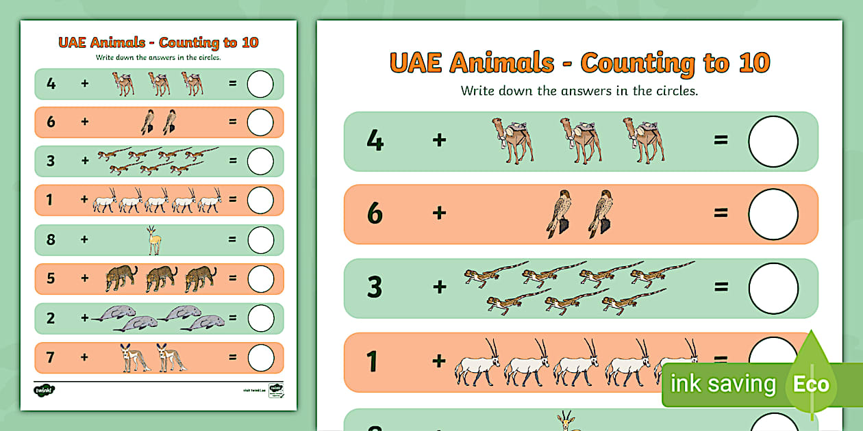 UAE Animals Counting to 10 Activity (teacher made) - Twinkl