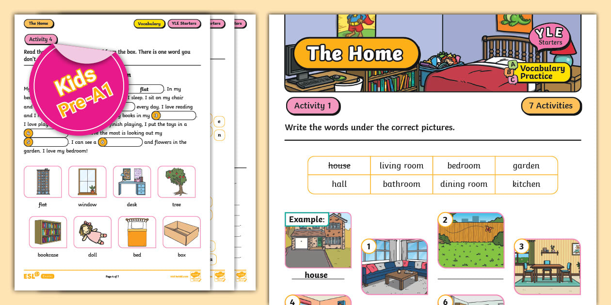 YLE Starters - Vocabulary Activity Sheet (The Home) - Twinkl