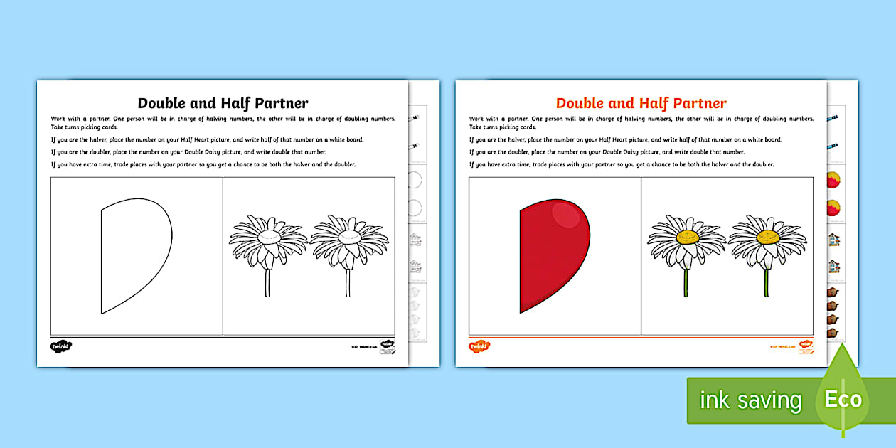 Doubles and Halves Partner Worksheet (teacher made) - Twinkl