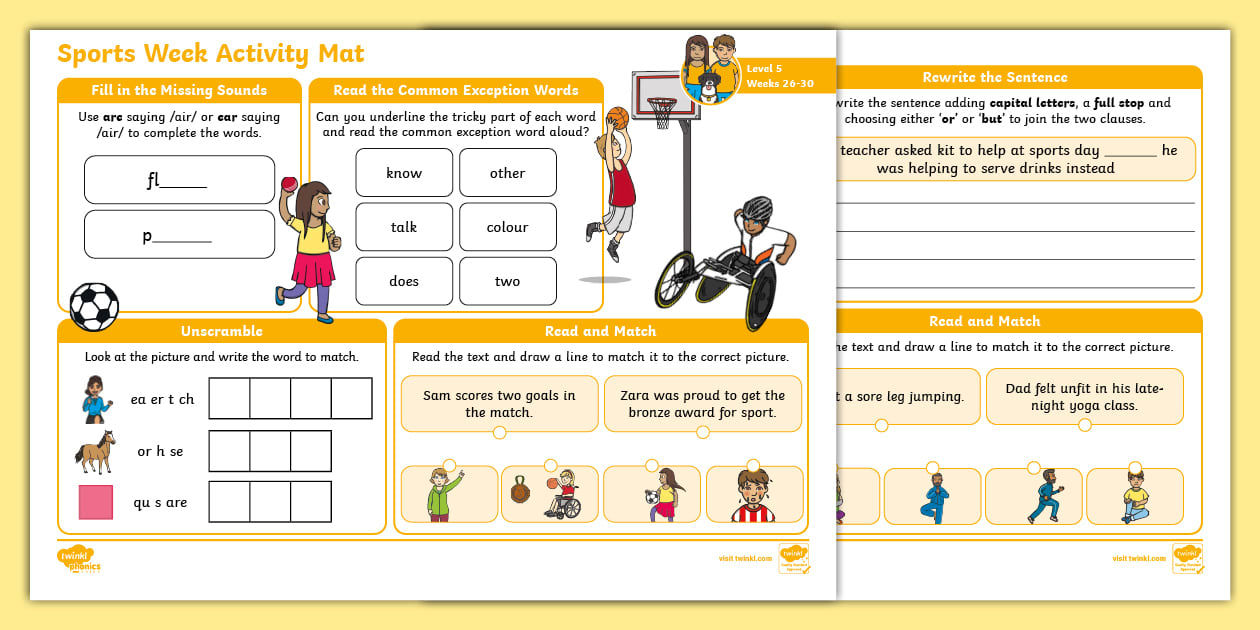 Level 5 Sports Week Themed Activity Mat- Primary Resources