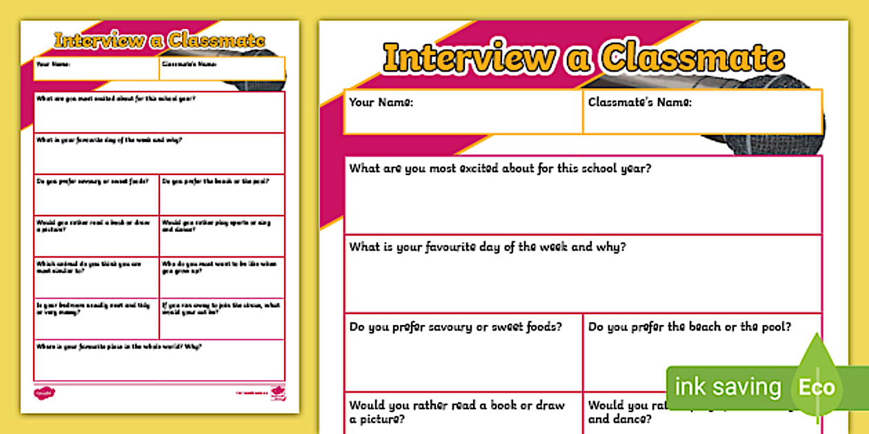 Interview a Classmate Activity (teacher made) - Twinkl