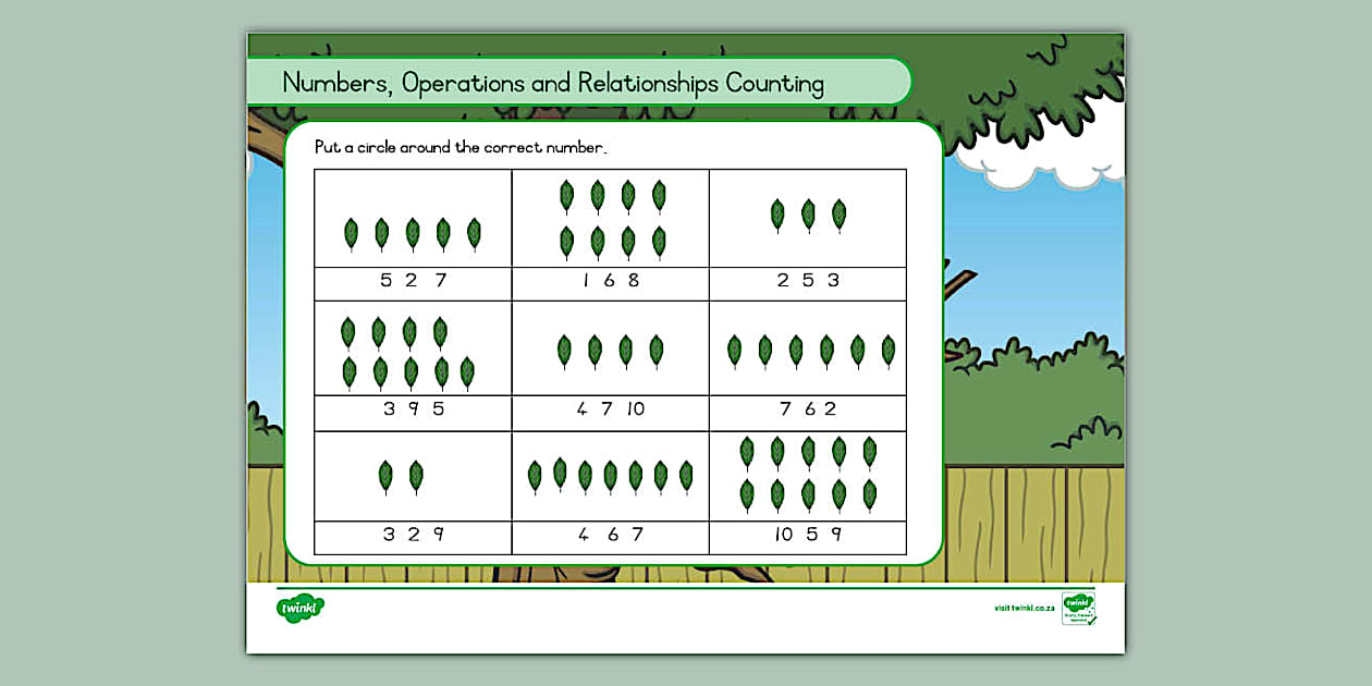 Grade R Maths - Counting - Worksheet - Leaves (CAPS Aligned)