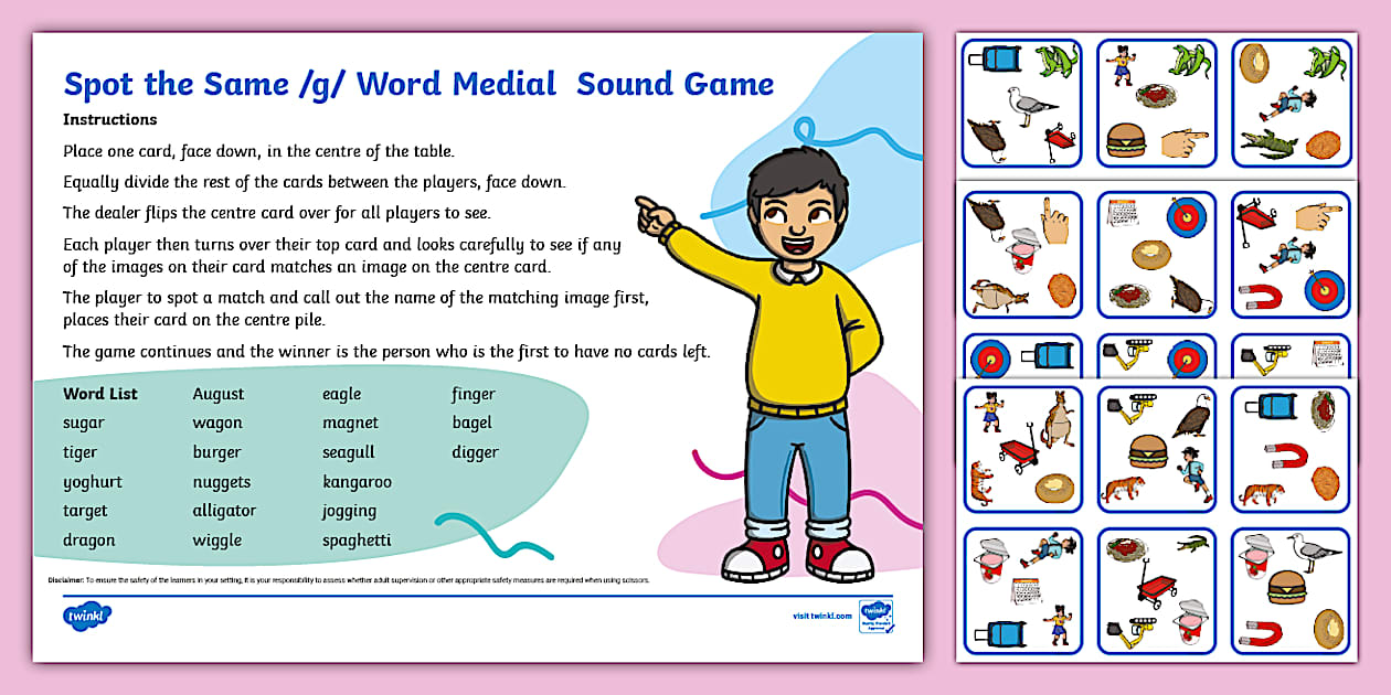 Spot the Same /g/ Word Medial Sound Game (teacher made)