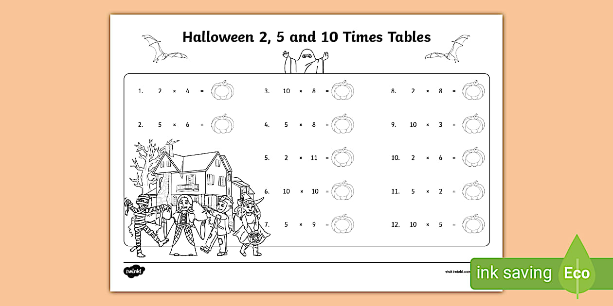 👉 Halloween 2, 5 and 10 Times Tables Activity, Halloween