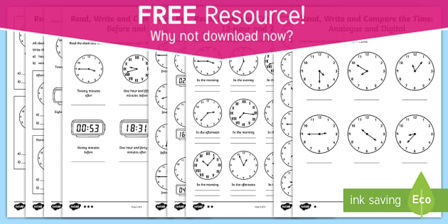 Year 4 Time Worksheets - Read Write and Compare the Time