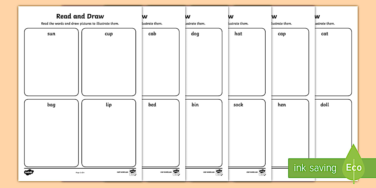Cursive Phase 2 Phonics Read and Draw Activity Sheets