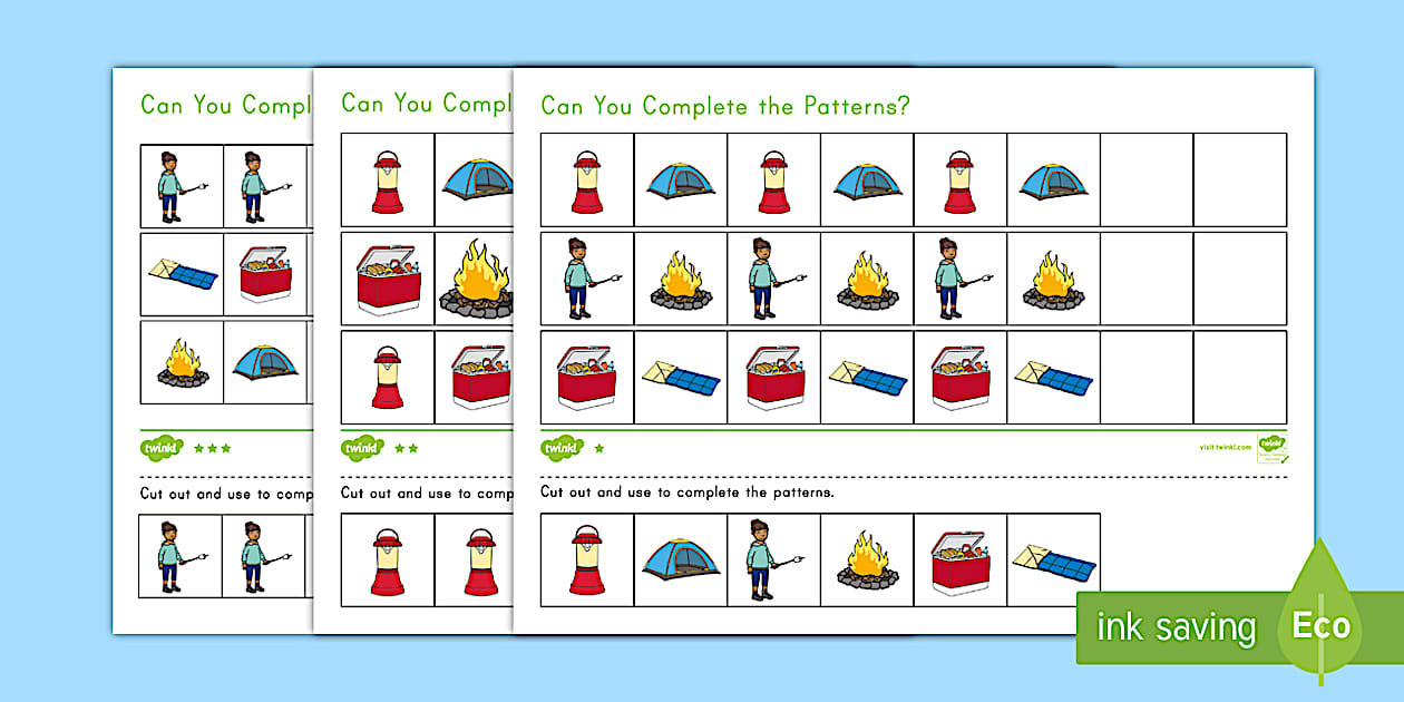Camping Complete the Pattern Worksheet (teacher made)