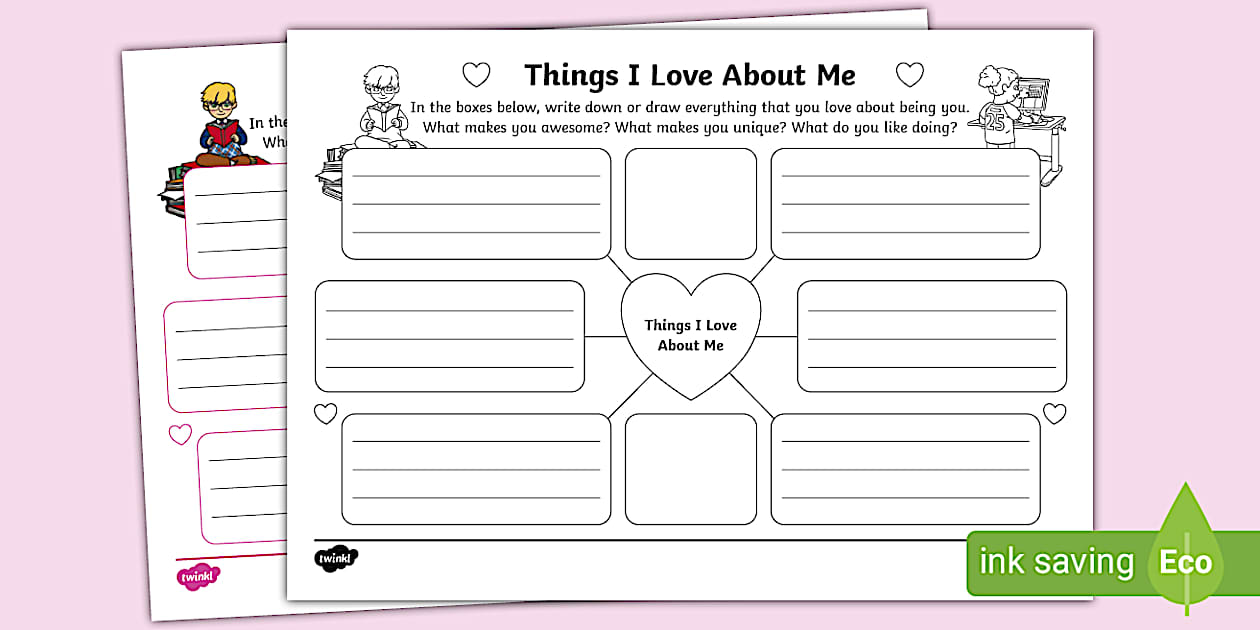 Things I Love About Me Worksheet (teacher made) - Twinkl