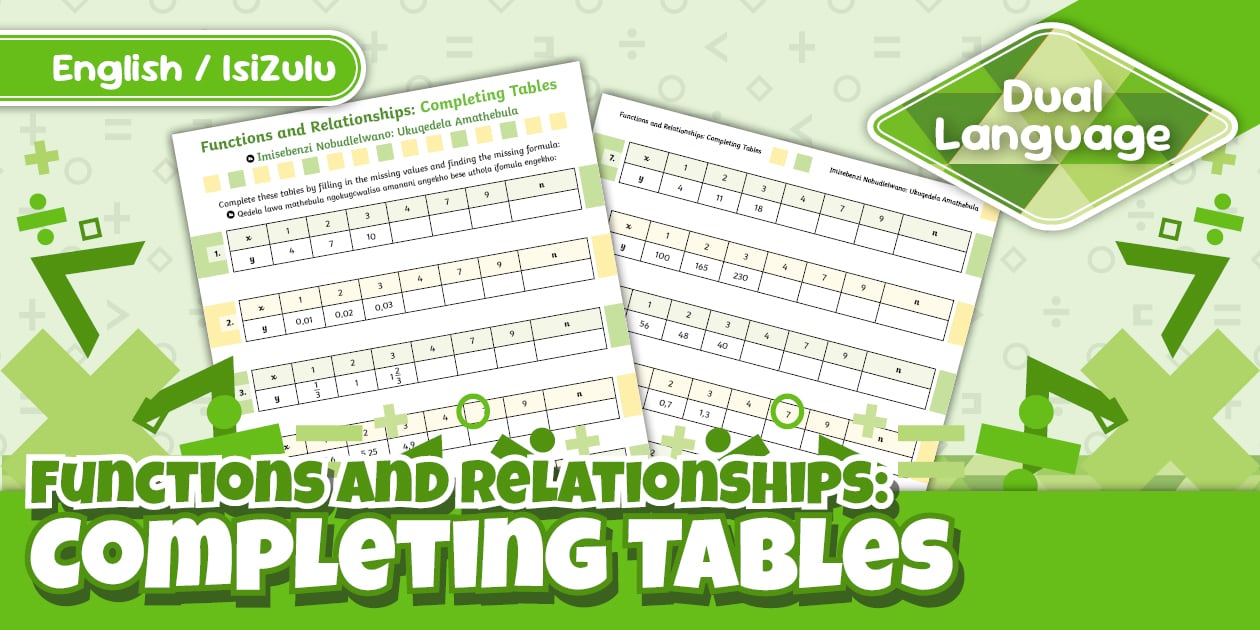 Functions and Relationships: Completing Tables – Grade 7 Activity Sheet