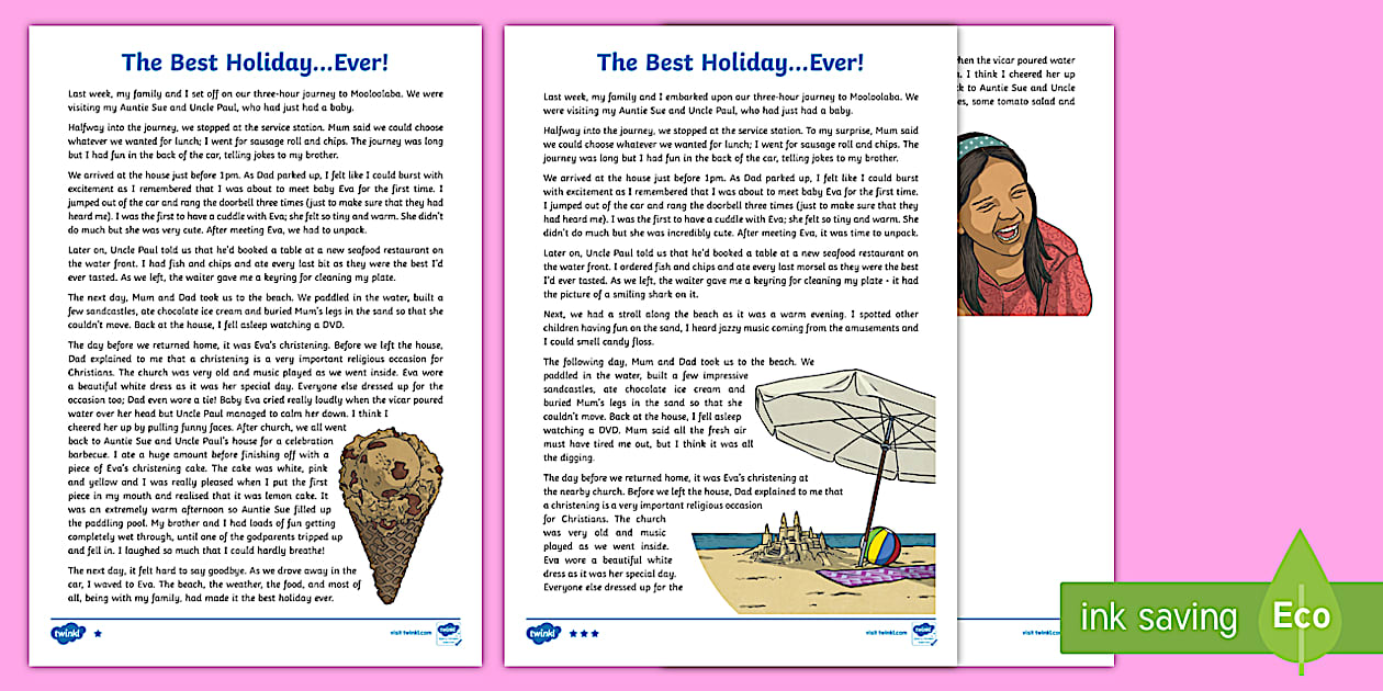Holiday Recount Writing Sample (teacher made) - Twinkl