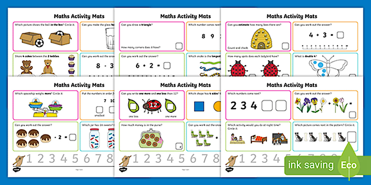 Black and White Kindergarten Maths Activities - ELG Activity Mats