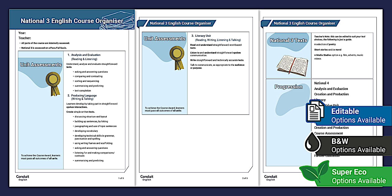 National 3 English Course Organiser (teacher made) - Twinkl