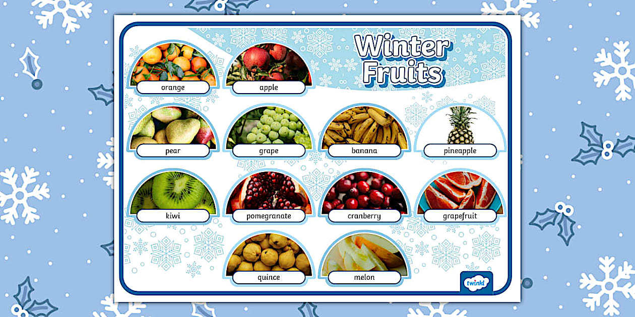 Winter Fruits Word Mat - Twinkl English Display - Twinkl