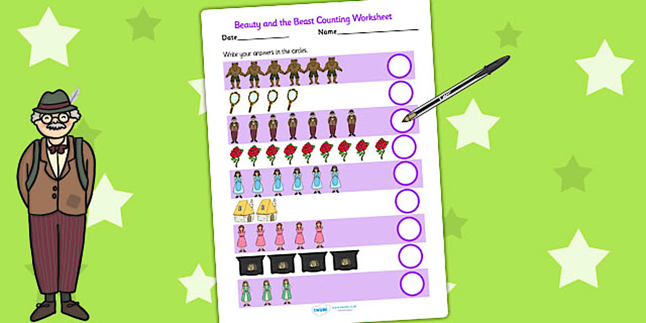 Beauty and the Beast Counting Sheet (Teacher-Made) - Twinkl