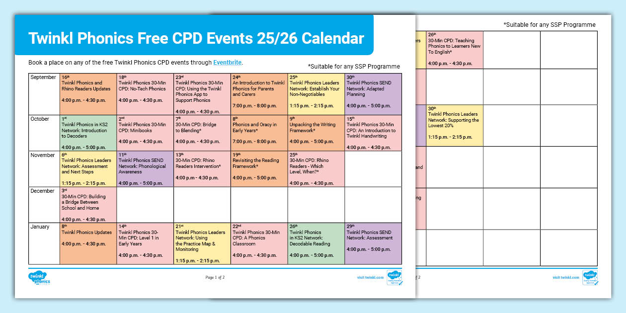Twinkl Phonics Training- CPD Events - 25/26 Calendar