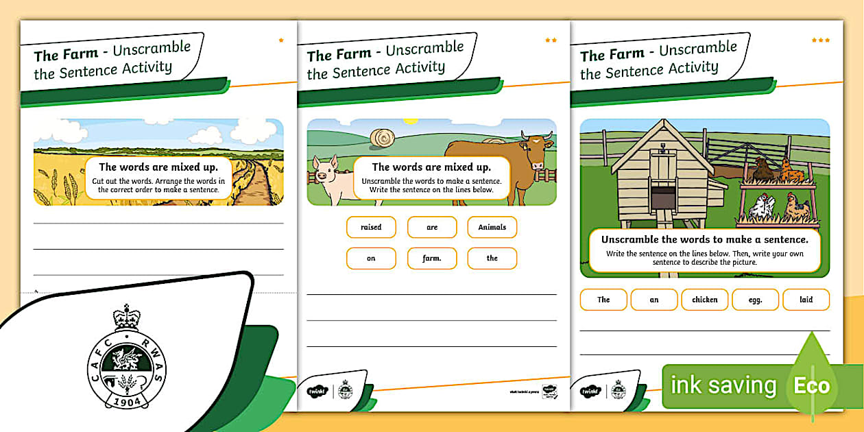 Royal Welsh Show: Unscramble the Farm Sentences Activity Sheets