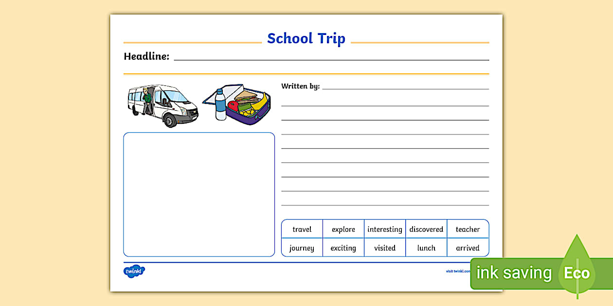 School Trip Recount Newspaper Template (teacher made)