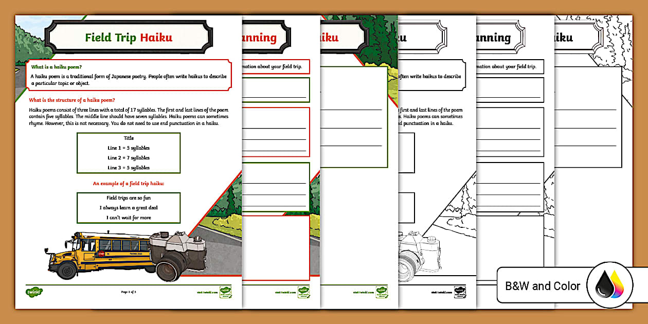 Field Trip Haiku Poetry Worksheet for 3rd-5th Grade - Twinkl