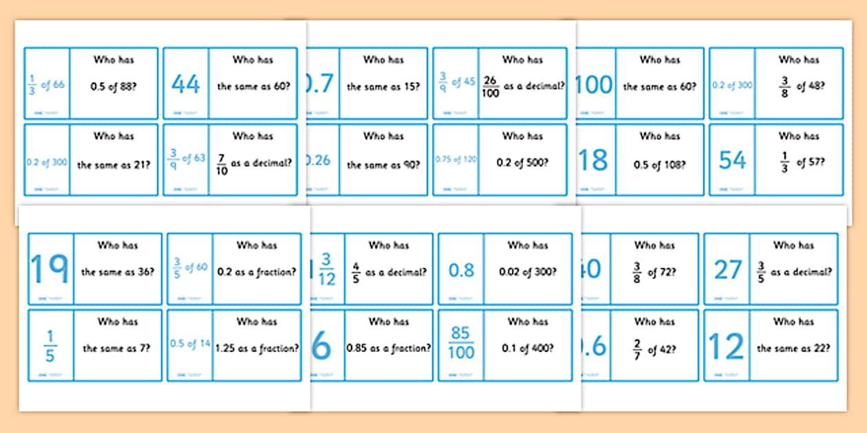 Fractions and Decimals Loop Cards (Grade 5) (teacher made)