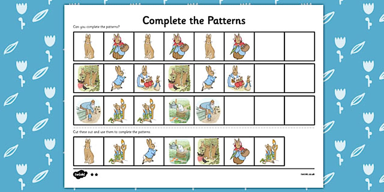 Higher Ability The Tale of Peter Rabbit Complete the Pattern Worksheet