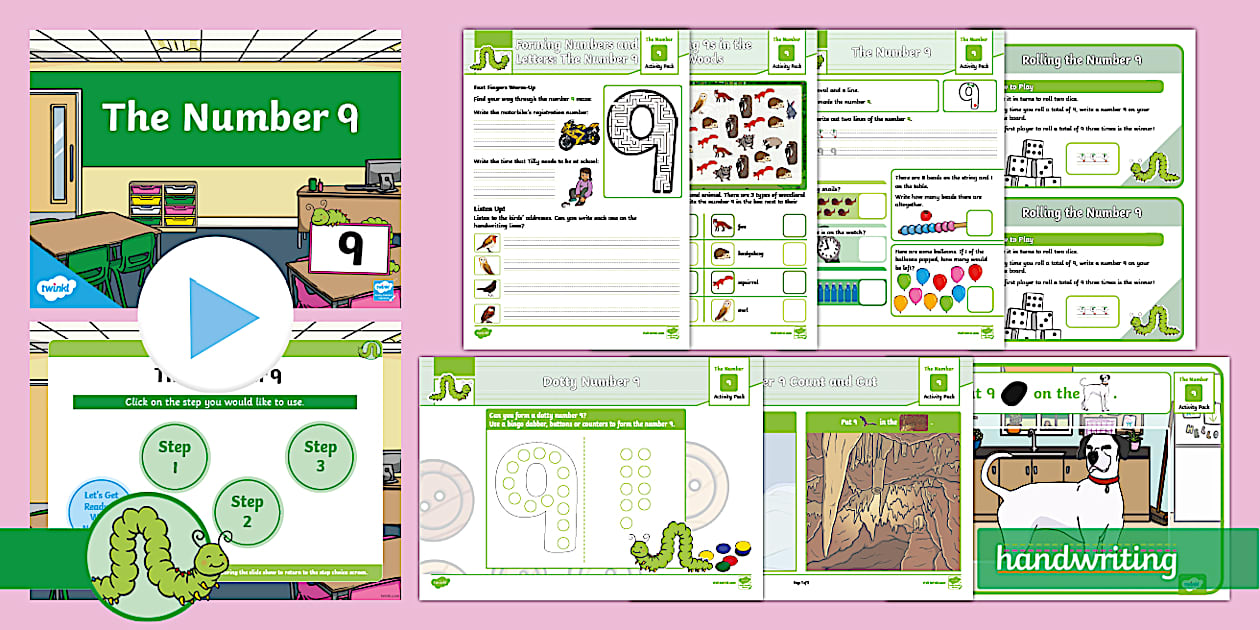 Twinkl Handwriting: Number Formation - The Number 9 Activity Pack