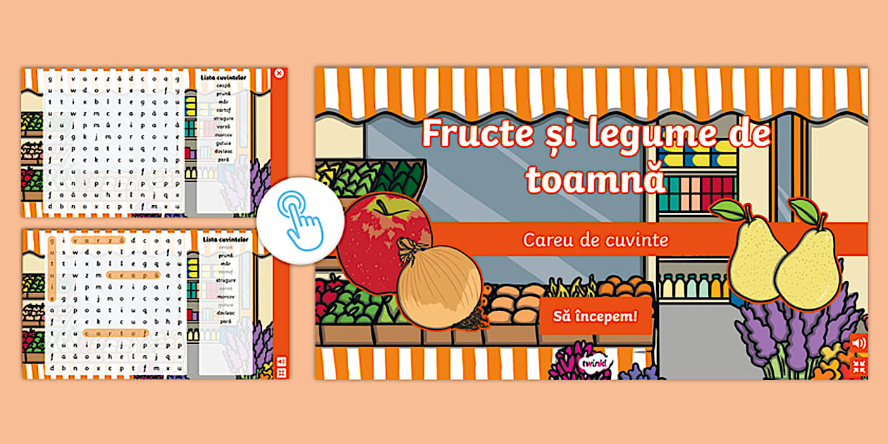 Careu de cuvinte cu fructe și legume de toamnă – Joc online