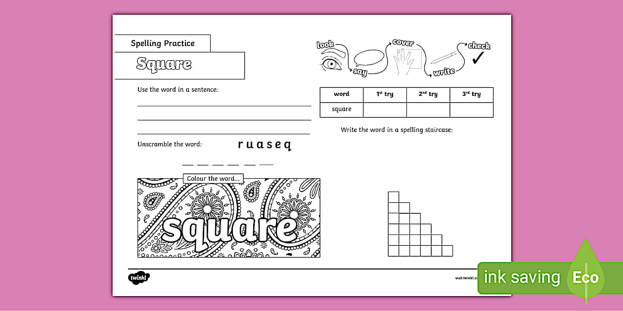 Square Spelling Practice Worksheet (teacher made) - Twinkl