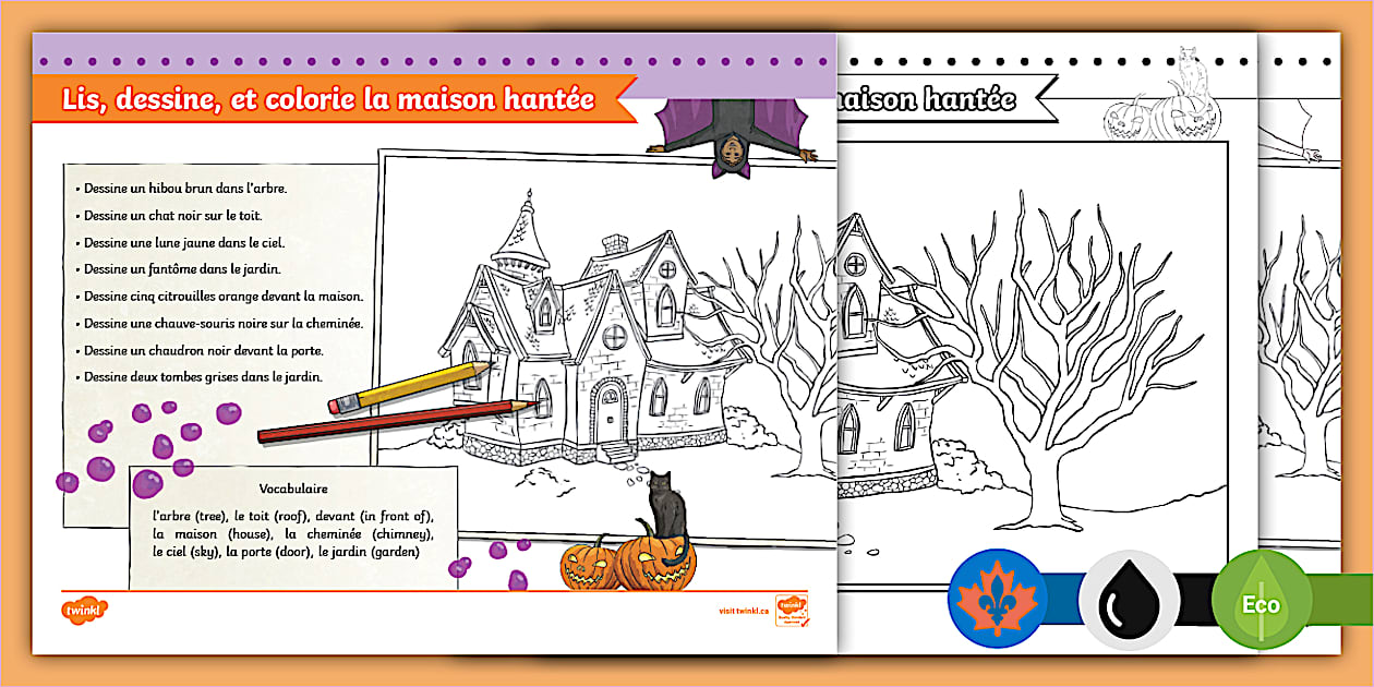 Vocabulaire sur Halloween : Lecture et Coloriage | Twinkl