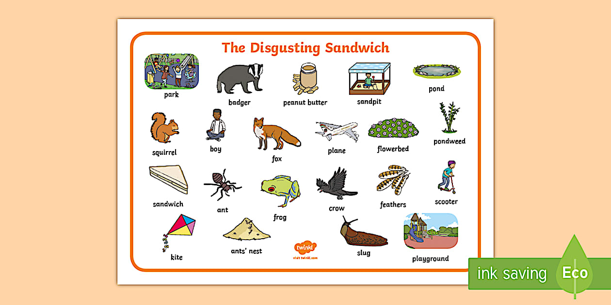 Editable Word Mat to Support the Teaching of The Disgusting Sandwich by ...