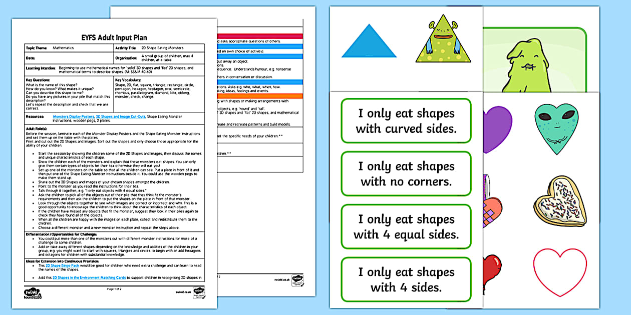 EYFS 2D Shape Eating Monsters Adult Input Plan and Resource Pack