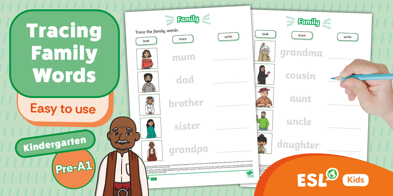Trace Family Words Activity Sheet {ESL}