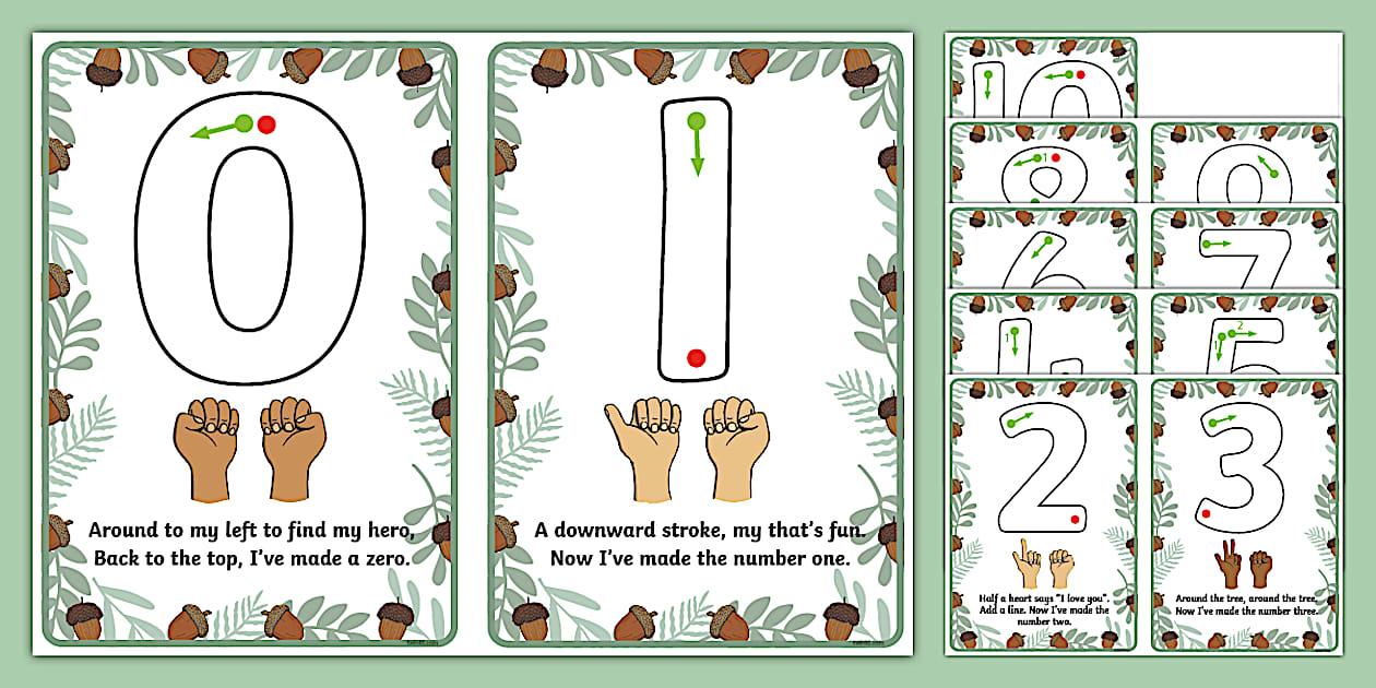 👉 Acorn 0-10 Number Formation Cards (teacher made)