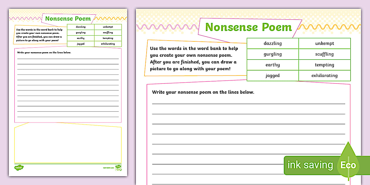 Nonsense Poem Writing Template (Teacher-Made) - Twinkl