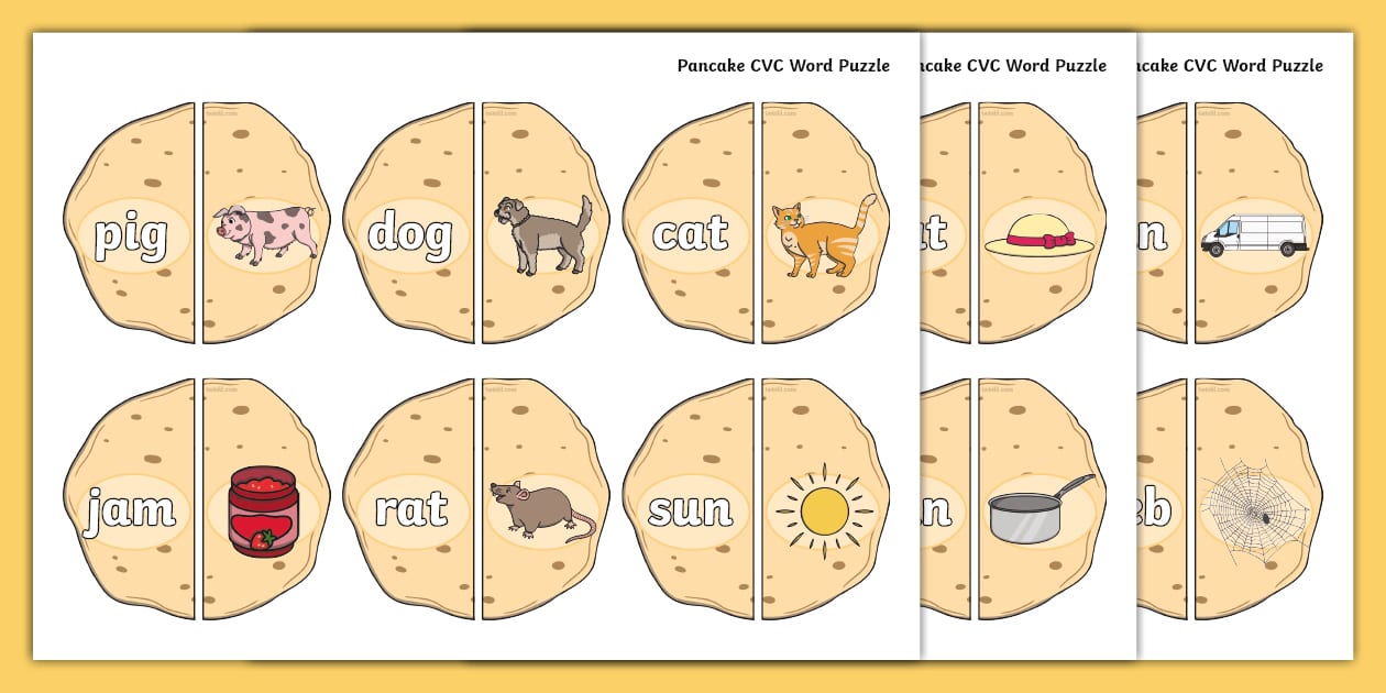 Pancake Words | CVC Word Puzzle | Pancake Day | Twinkl EYFS