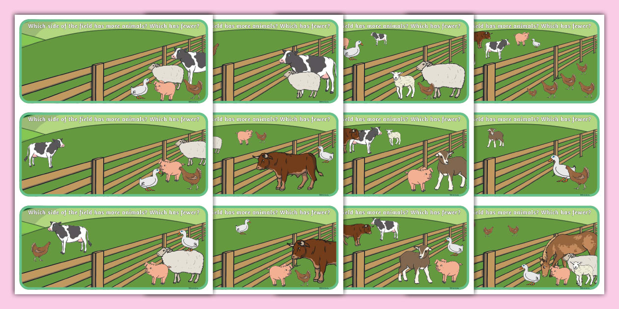 Comparing Numbers of Farm Animals Picture Cards - Twinkl