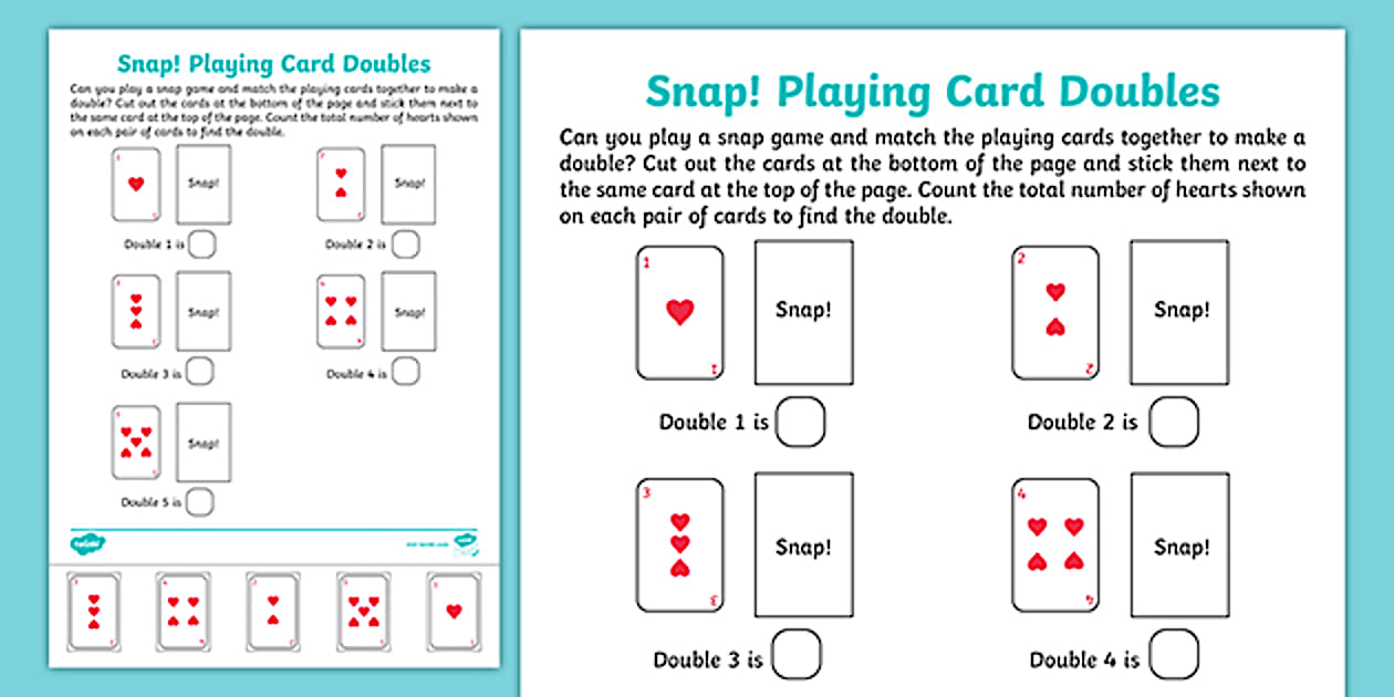 👉 Snap! Playing Card Doubles Worksheet - Twinkl